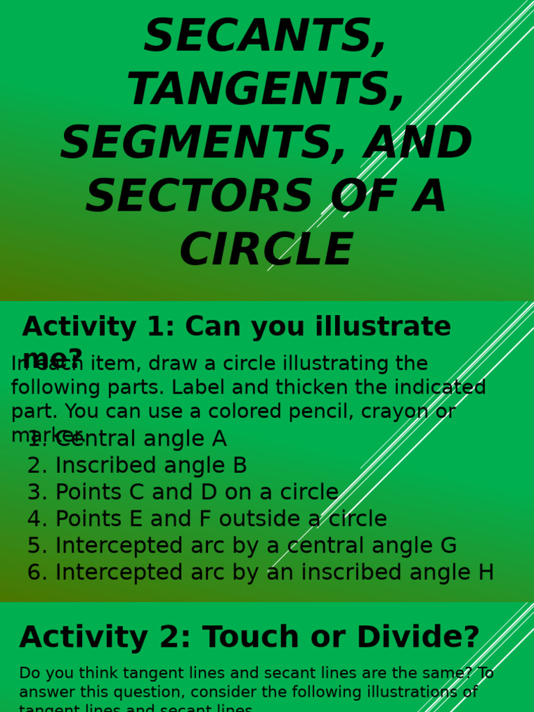 Theorems on Secants Tangents Segments | PDF | Circle | Tangent