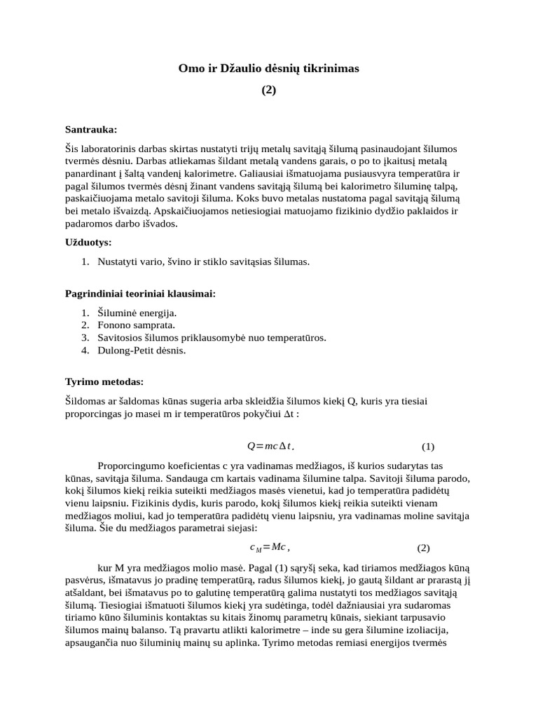 Omo Ir Džaulio Dėsnių Tikrinimas | PDF