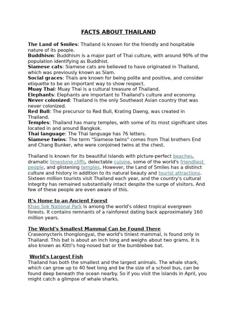 Facts About Thailand | PDF | Thailand | Bangkok