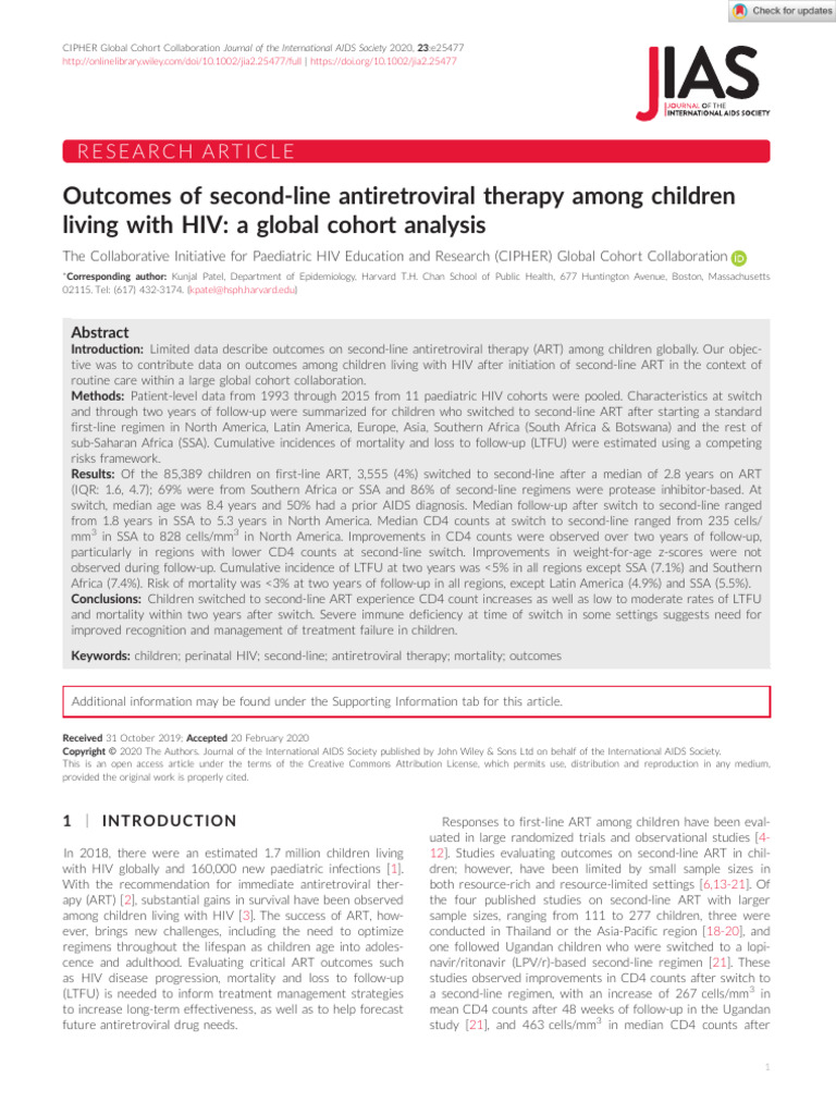 Journal of the International AIDS Society - 2020 - - Outcomes of Second ...