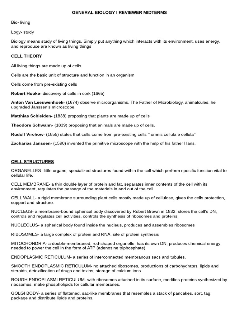GENBIO 1 REVIEWER Midterms | PDF | Mitosis | Cell (Biology)