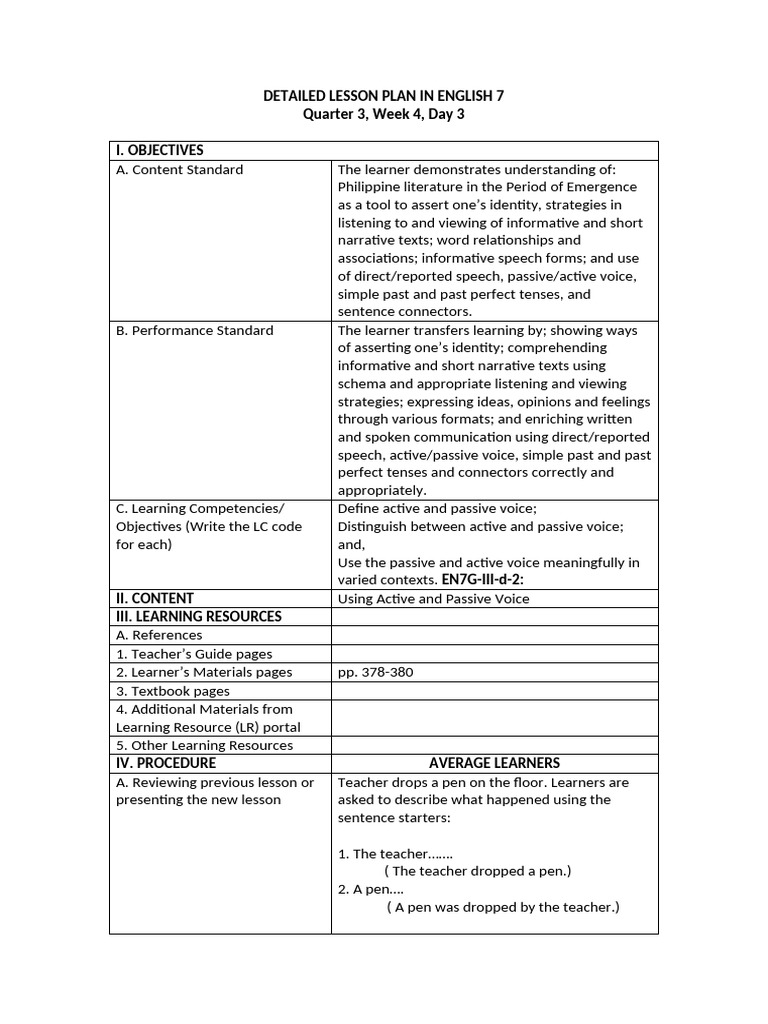 LESSON PLAN | PDF | Subject (Grammar) | Verb