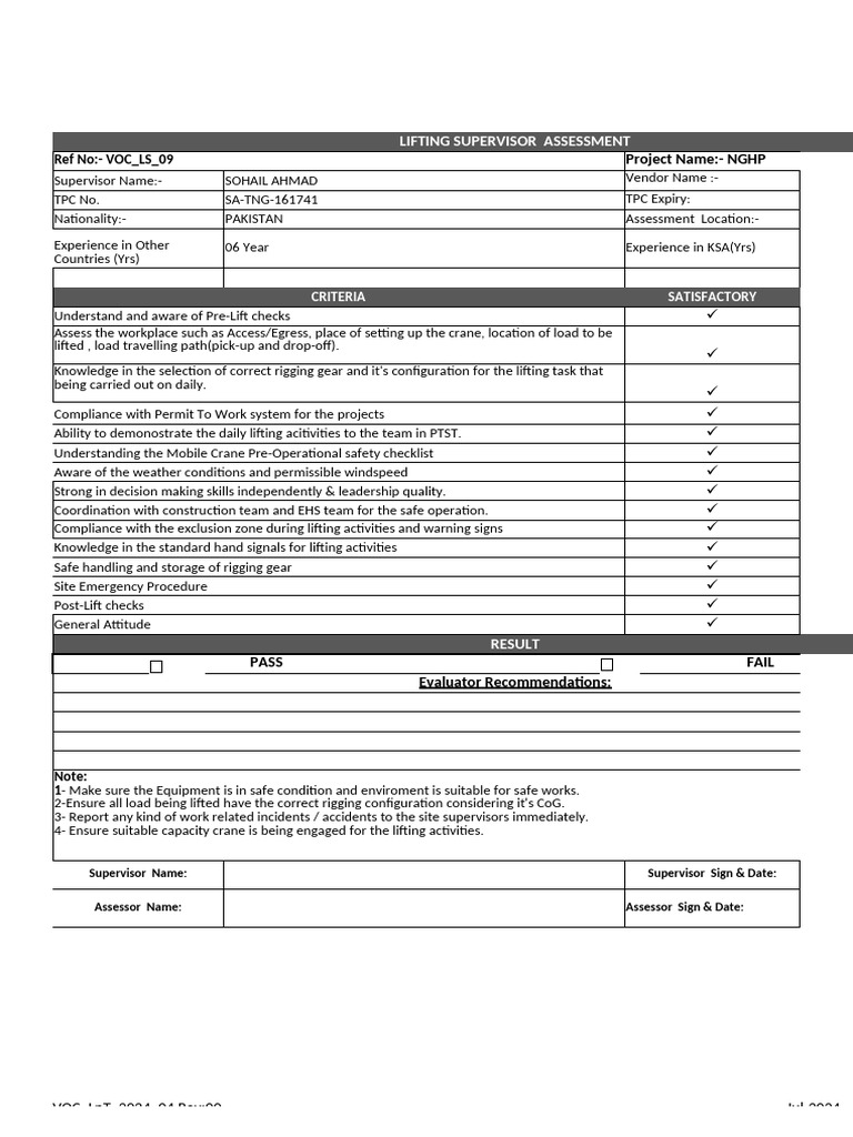VOC Lifting Supervisor | PDF | Crane (Machine)