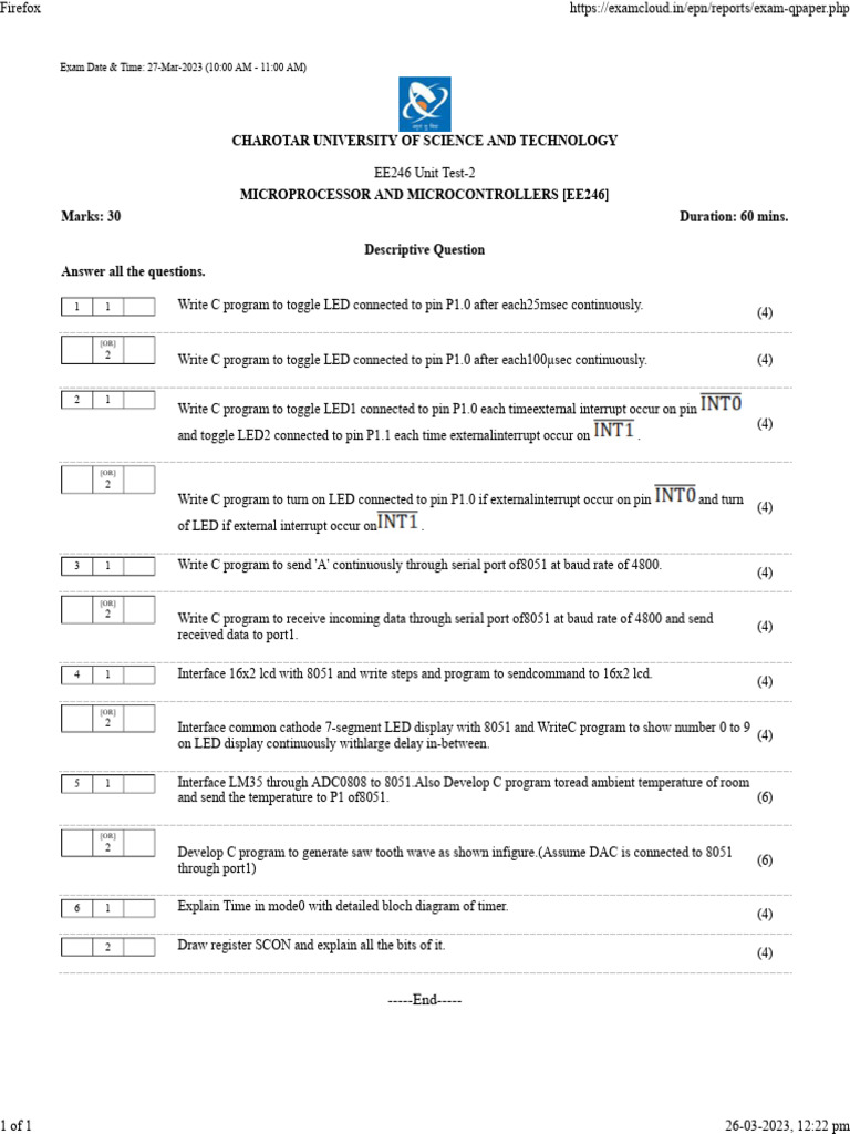 Question Paper Unit Test - 2 - EE246 | PDF | Central Processing Unit ...
