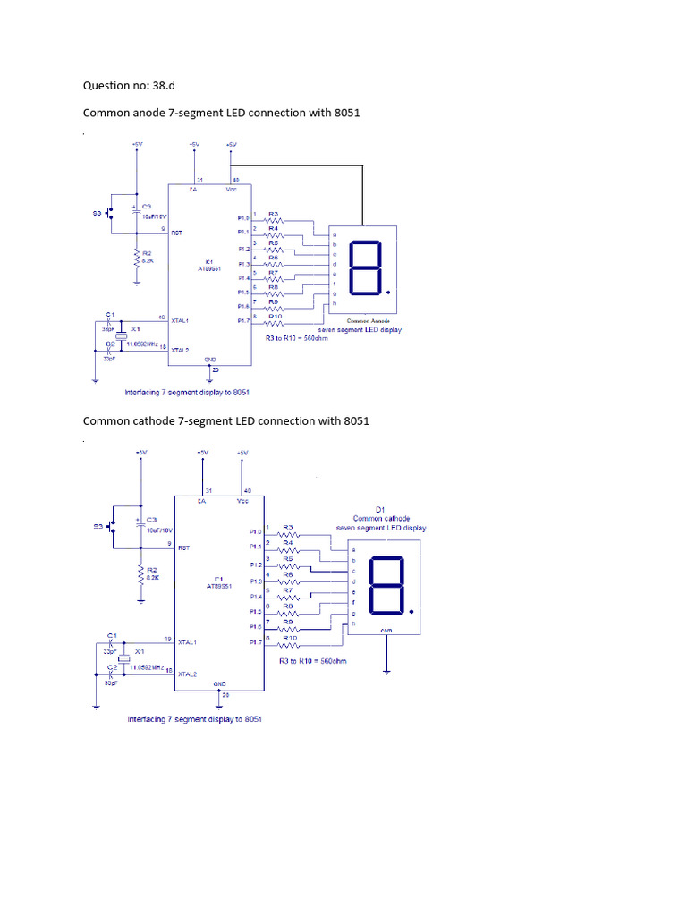 Question No: 38.d Common Anode 7-Segment LED Connection With 8051 | PDF