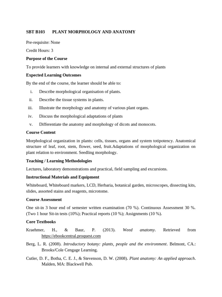 SBT B103 Course Outline | PDF