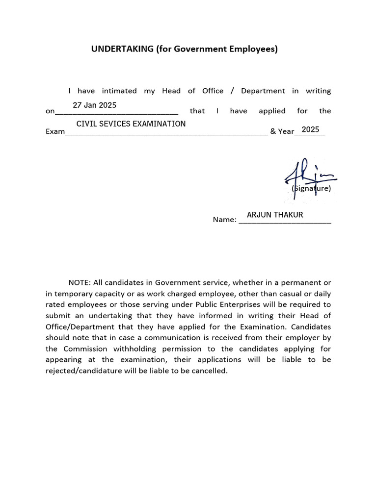 Govt Undertaking Format | PDF