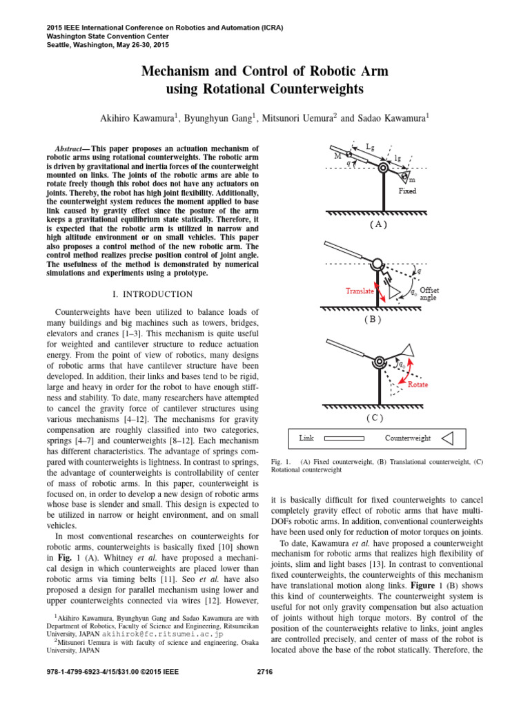 Mechanism and Control of Robotic Arm Using Rotational Counterweights | PDF | Force | Torque