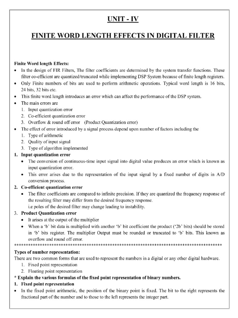 Finite Word Length Effects in Digital Filter | PDF | Digital Signal Processing | Rounding