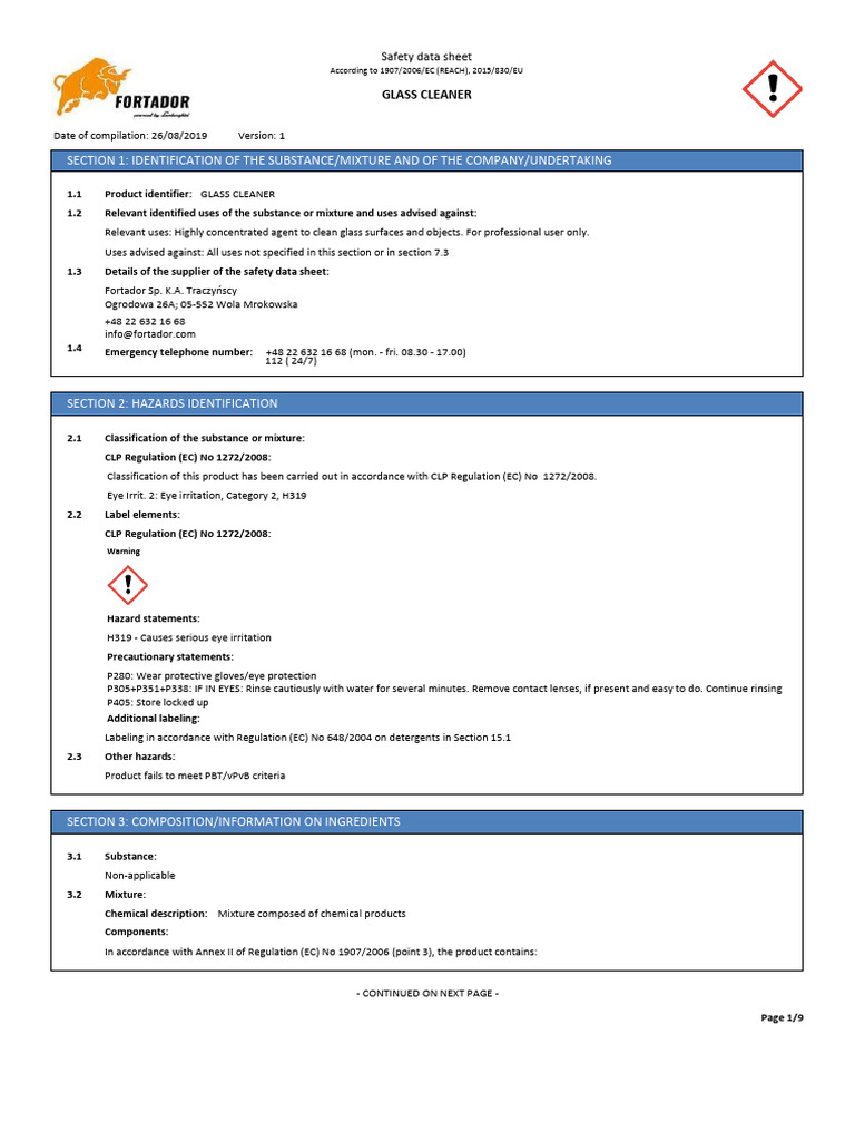 Windex Glass Cleaner Safety Data Sheet | PDF | Toxicity | Firefighting