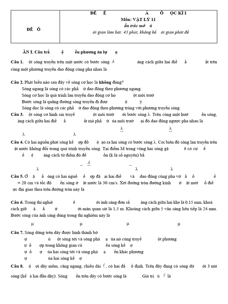 Đề Ôn Hk1 Vat Ly 11 | PDF