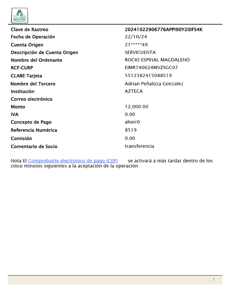 Comprobante de Transferencia SPEI | PDF