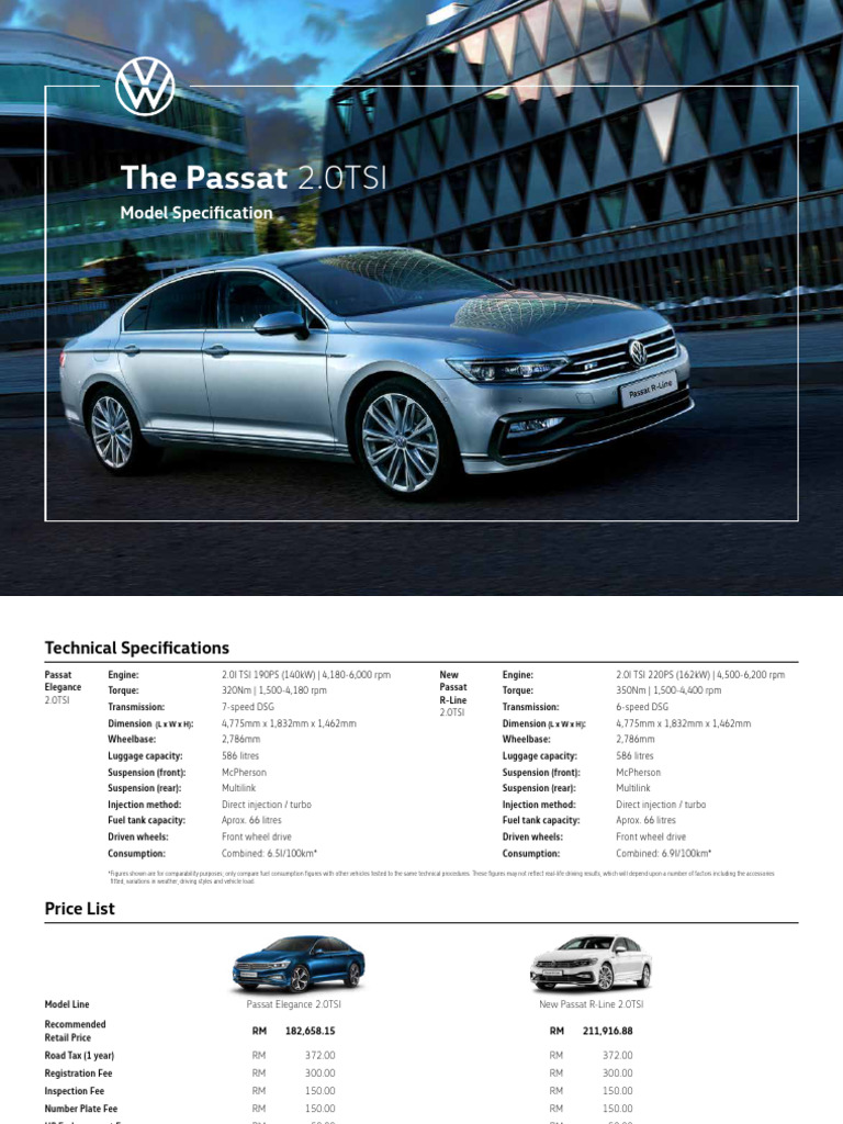 Volkswagen Passat Spec Sheet | PDF | Anti Lock Braking System | Trunk (Car)