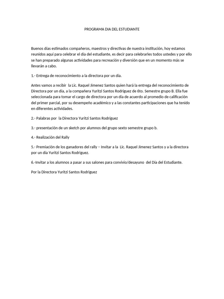 PROGRAMA DIA DEL ESTUDIANTE | PDF