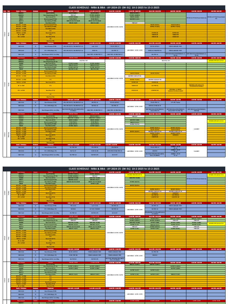 FINAL-CLASS SCHEDULE - MBA & BBA - AY-2024-25 - (W-31) 10-2-2025 To 15 ...