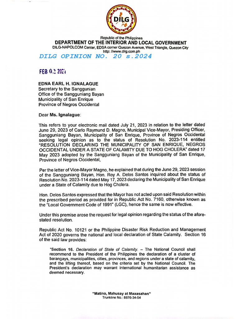 DILG Re Declaration of Calamity | PDF