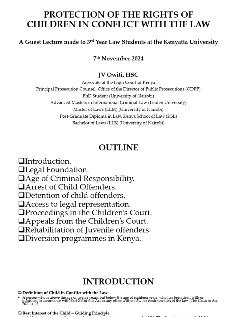Protection of the Rights of Children in Conflict With the Law [7.11. ...
