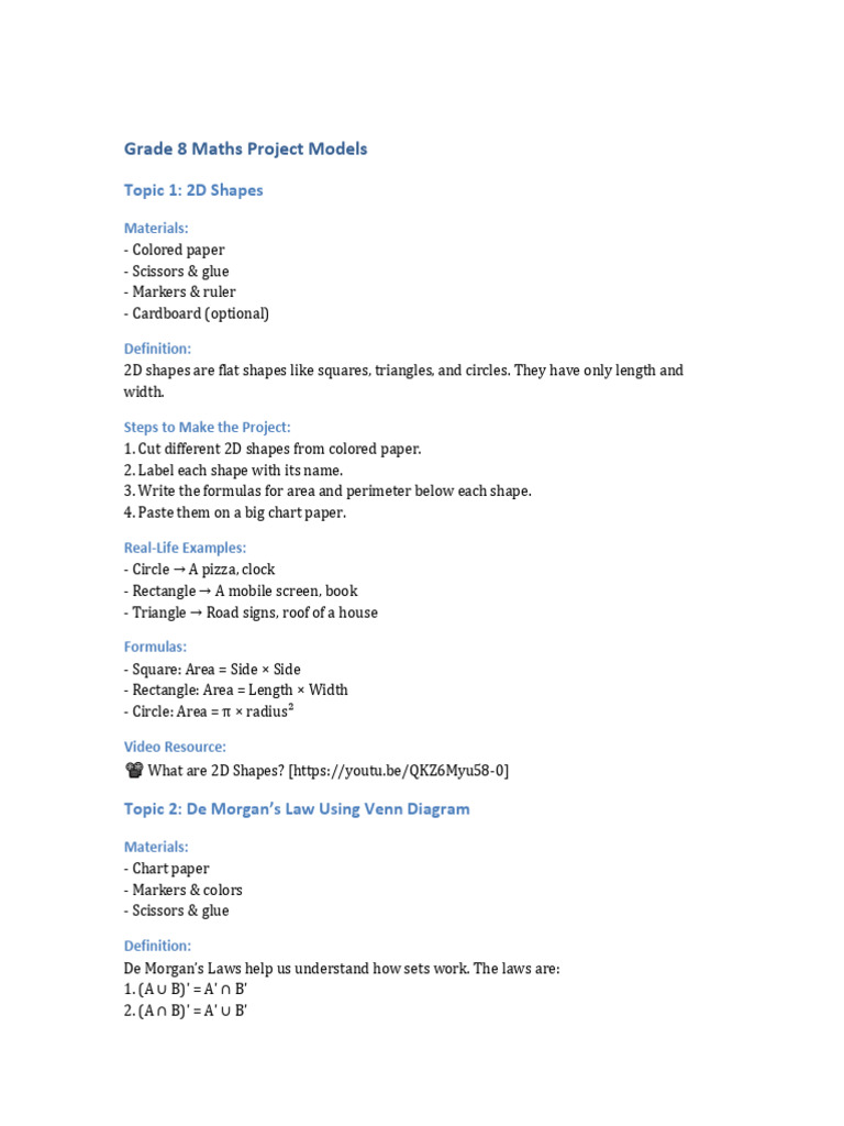 Grade 8 Maths Project Models | PDF | Area | Elementary Geometry