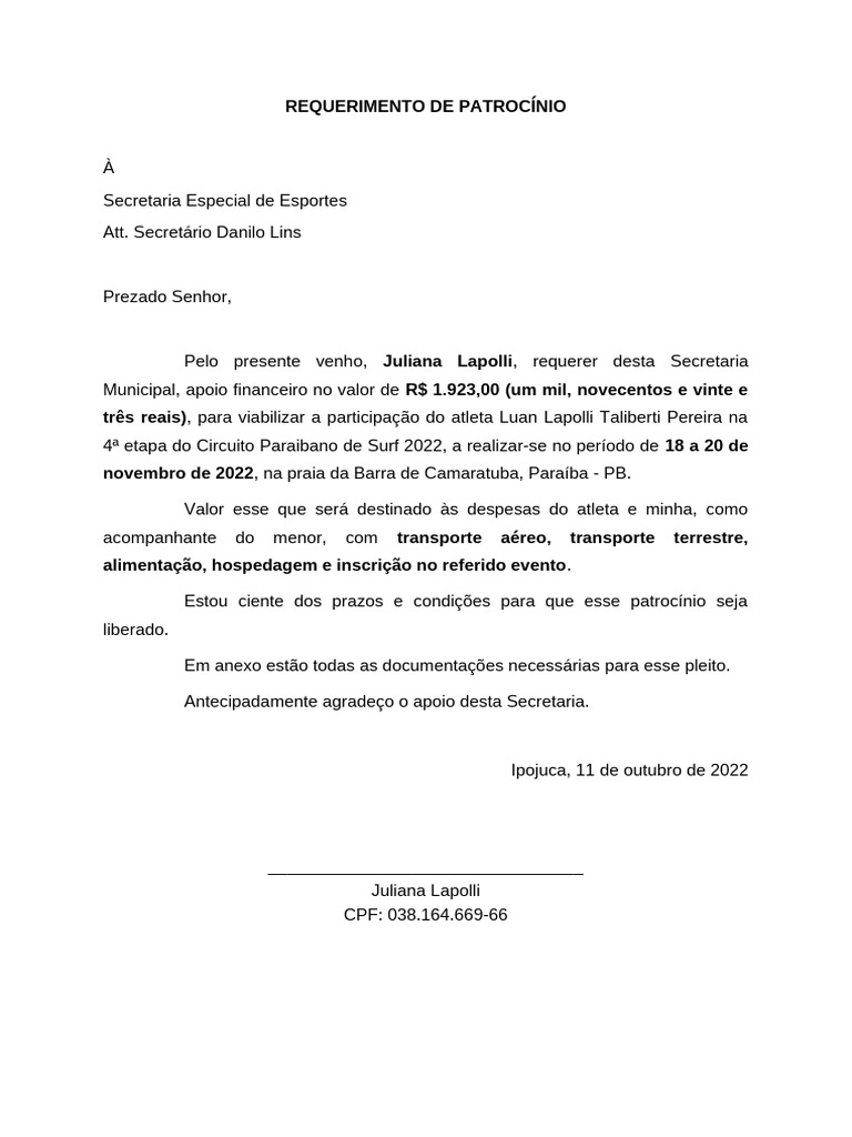 Exemplo de Projeto Patrocínio - Menor Idade | PDF Exemplo de Projeto Patrocínio - Menor Idade | PDF