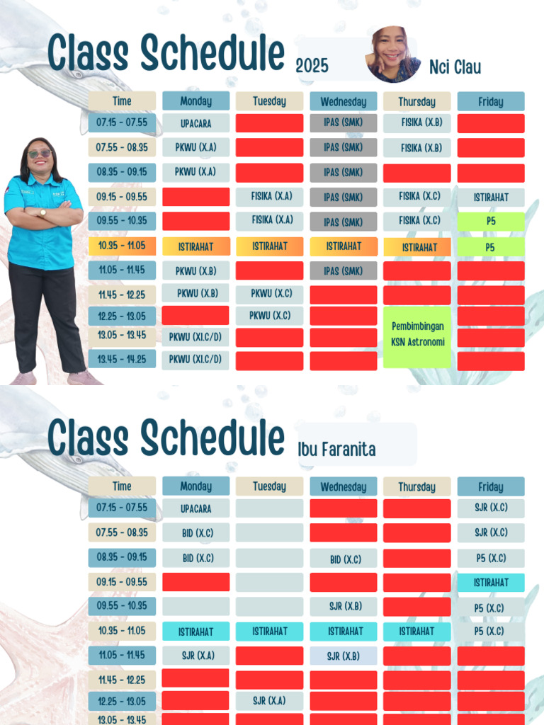 Weekly Class Schedule Overview | PDF