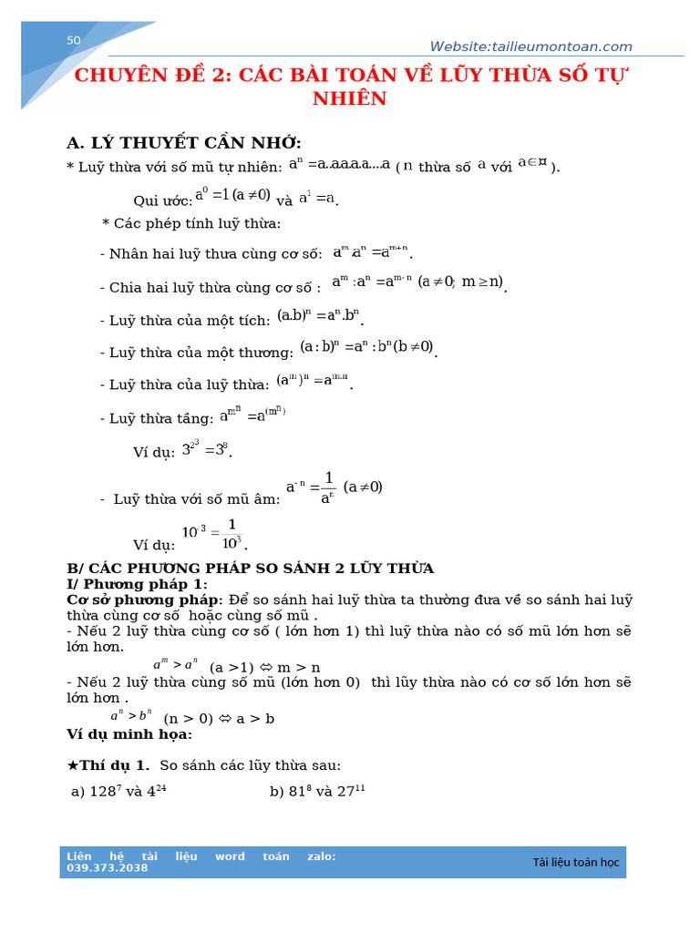 Chuyen de 2 Cac Bai Toan Ve Luy Thua So Tu Nhien | PDF