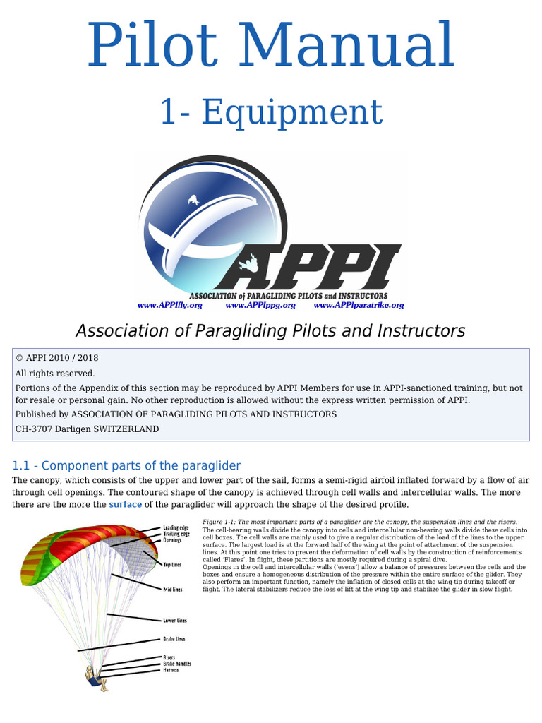 1 paragliding manual equipment | PDF | Glider (Sailplane) | Parachute