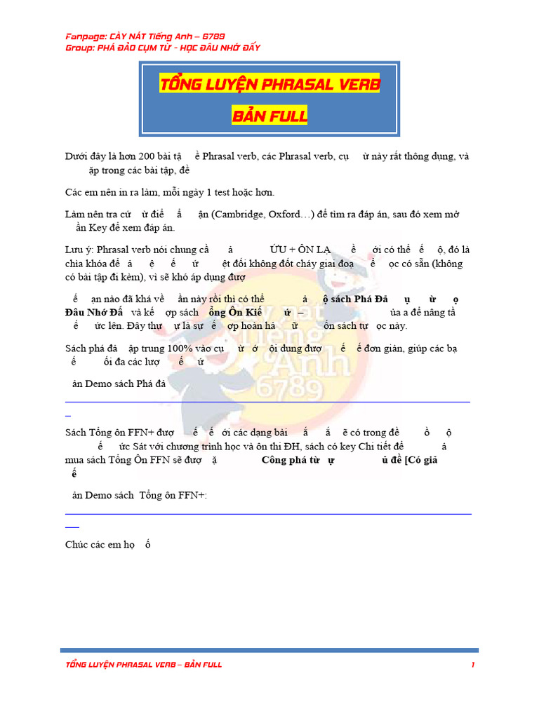 Tổng Luyện Phrasal Verb - Bản Full - Nguyễn Tiến Vinh | PDF