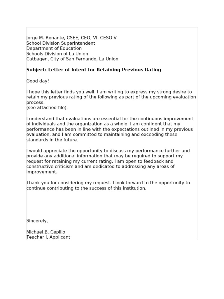 Letter of Intent (Rating) | PDF