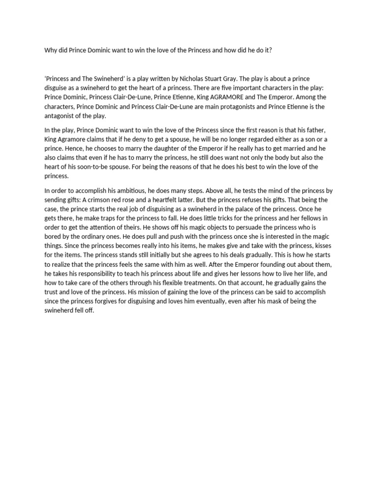 Why and How Prince Dominic Win The Love of The Princess | PDF