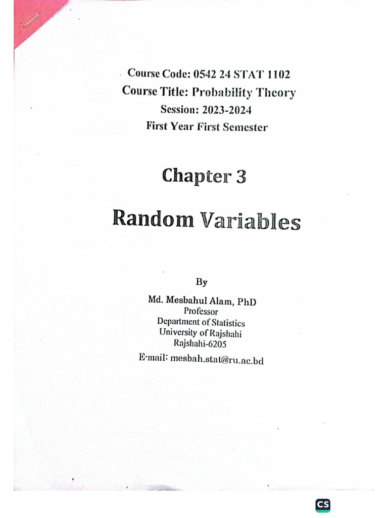 Ch3 Random Variable | PDF