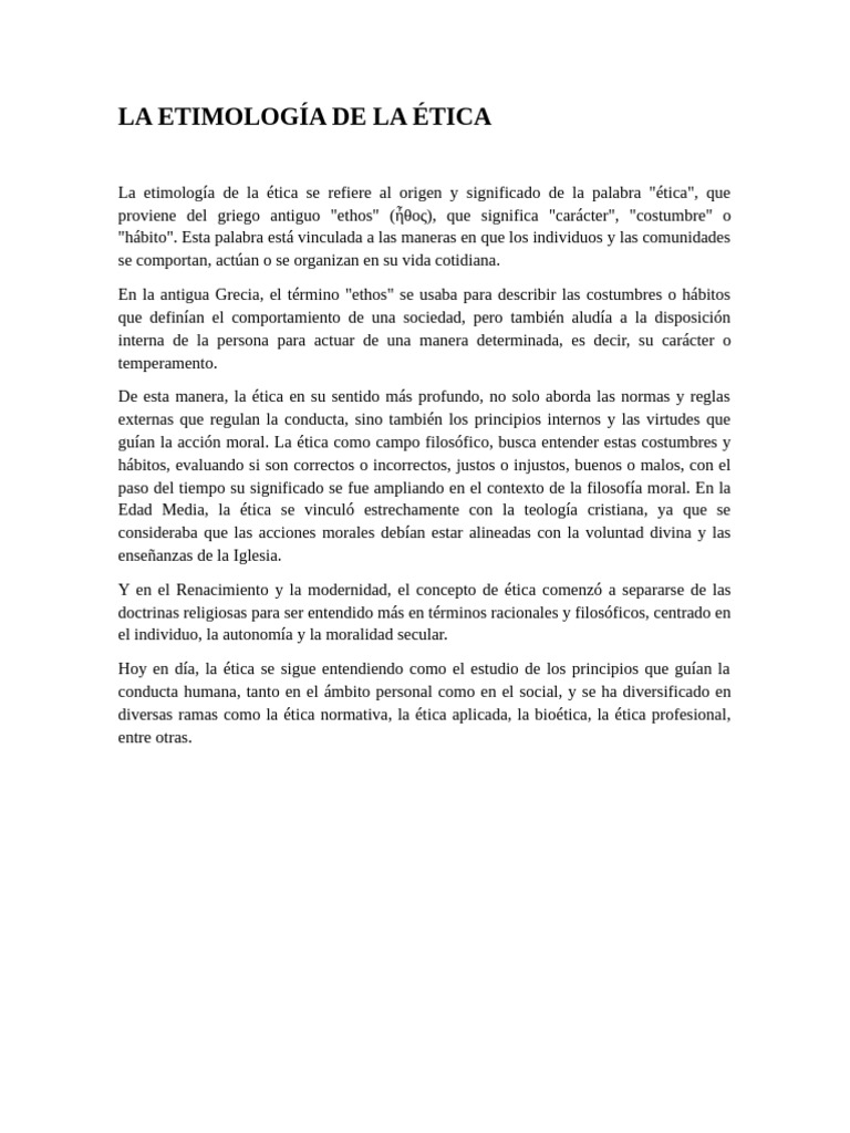 ETIMOLOGÍA DE LA ÉTICA. - Winston | PDF