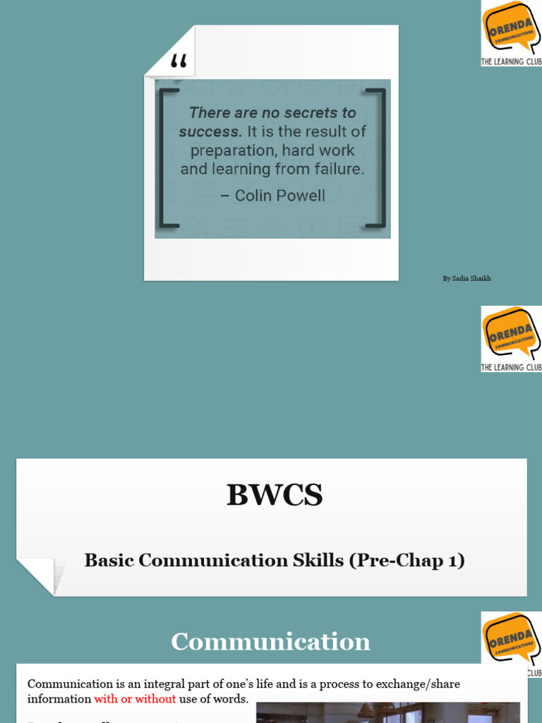 BWCS Pre Chap1 PRCM Basic Communication | PDF | Communication | Information