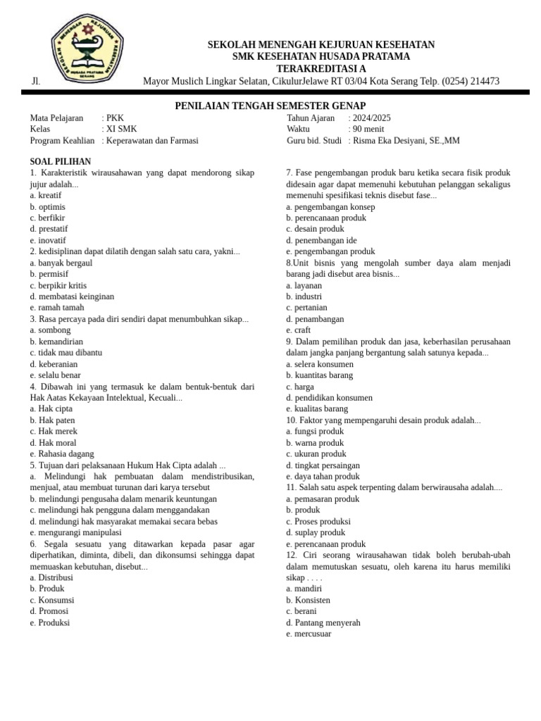 SOAL PTS XI Ganjil 2024 | PDF