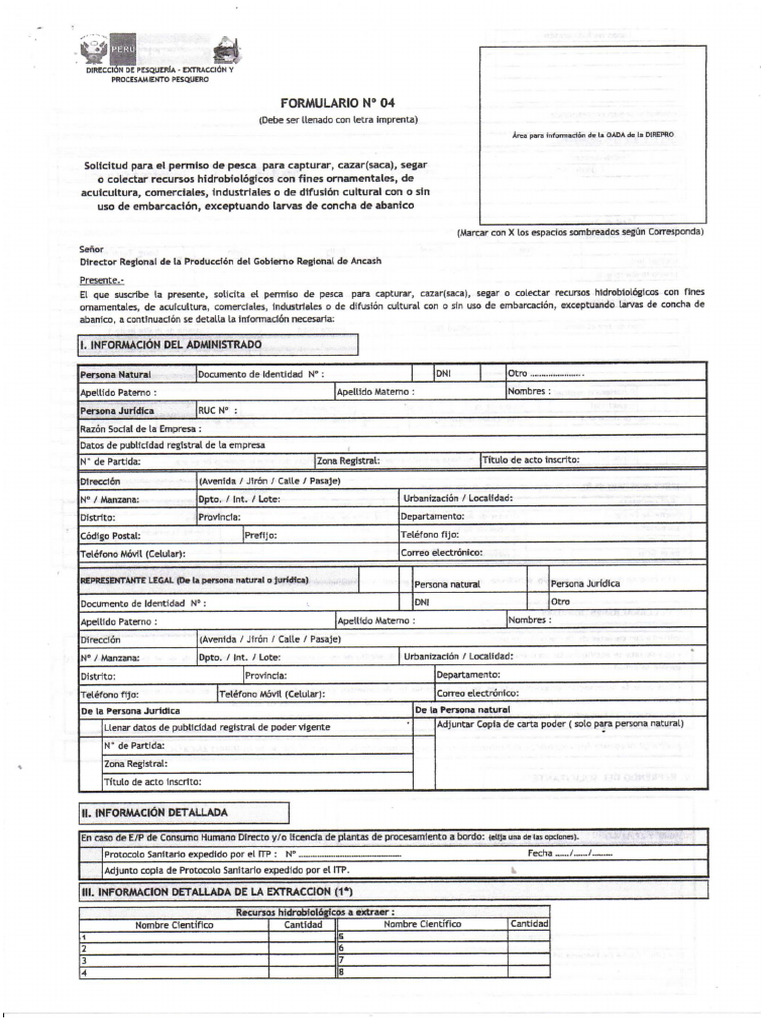 Formulario 04.permiso de Pesca No Embarcado | PDF