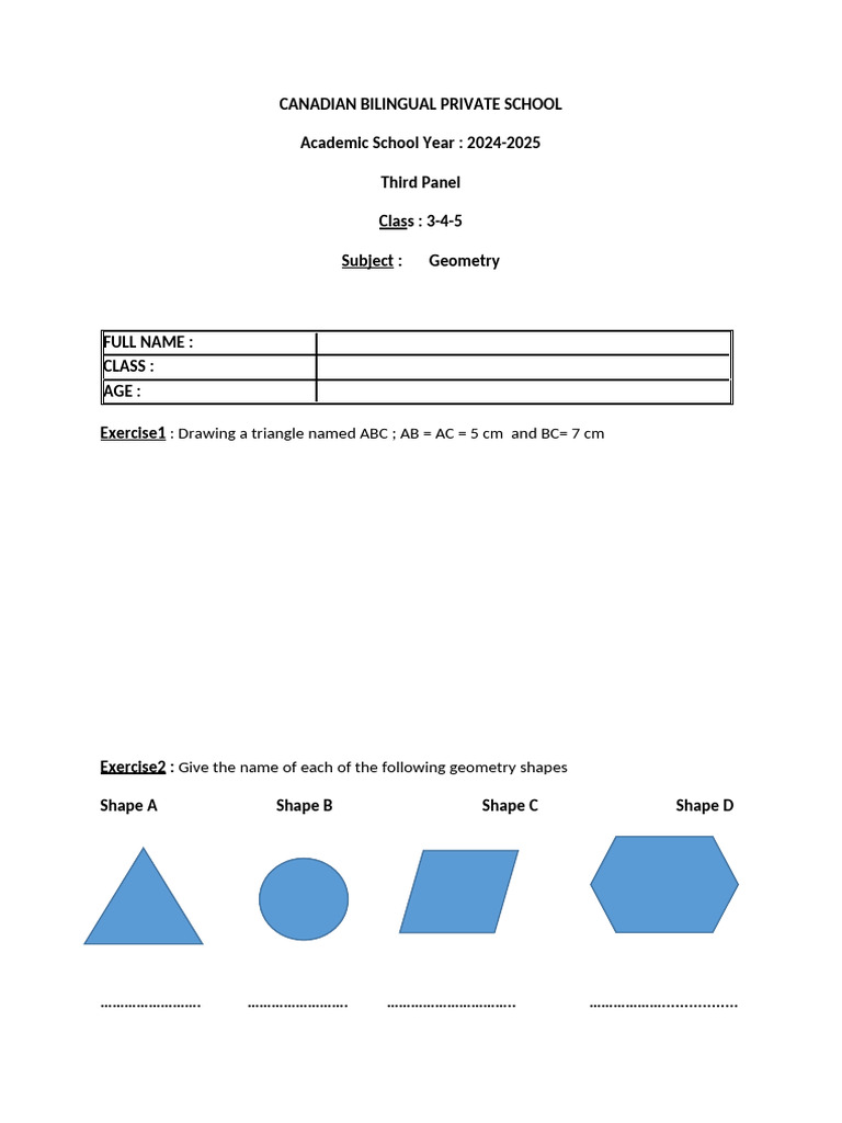 Geometry Exercises for Grades 3-5 | PDF