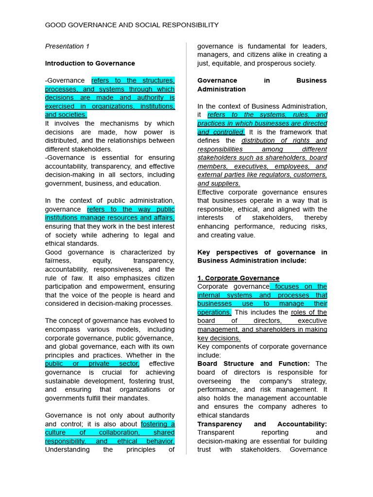 Governance and Social Responsibility Insights | PDF | Governance ...