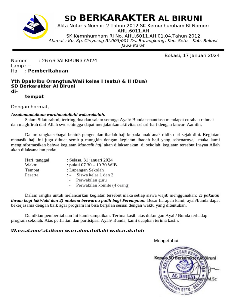 Surat Izin Manasik Haji | PDF