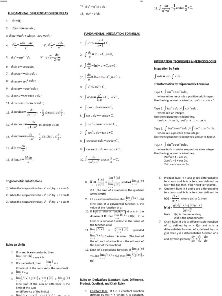 DIFFERENTIATION-INTEGRATION-FORMULAS-Short-Coupon-bond | PDF | Function (Mathematics ...