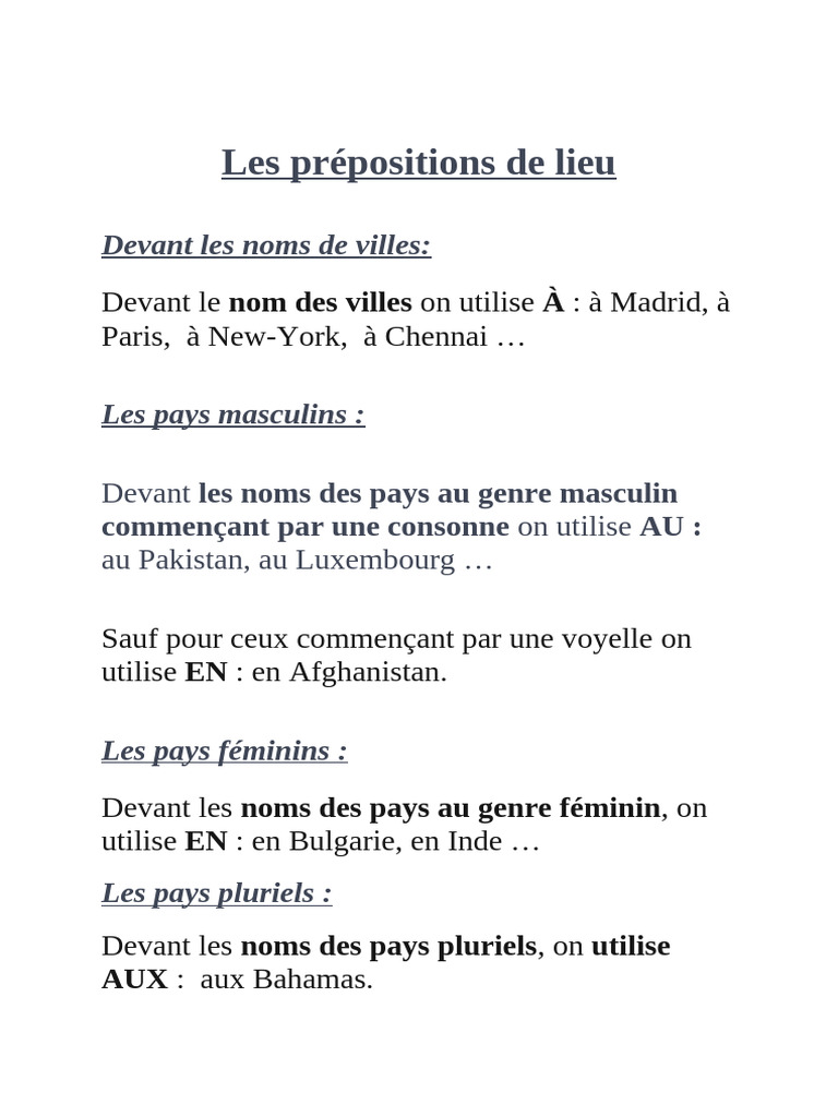 Prépositions de Lieu: Villes et Pays | PDF