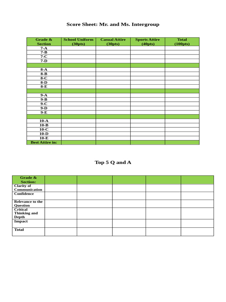 Score Sheet | PDF | Clothing