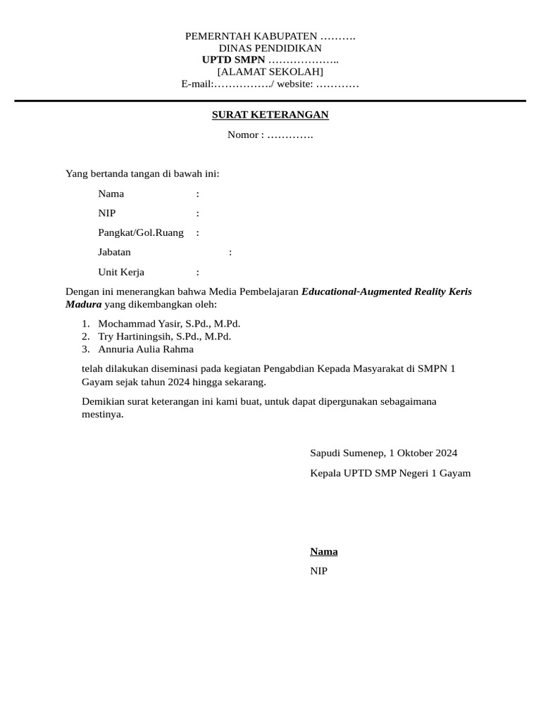 SURAT KETERANGAN Pemanfaatan Media1 | PDF