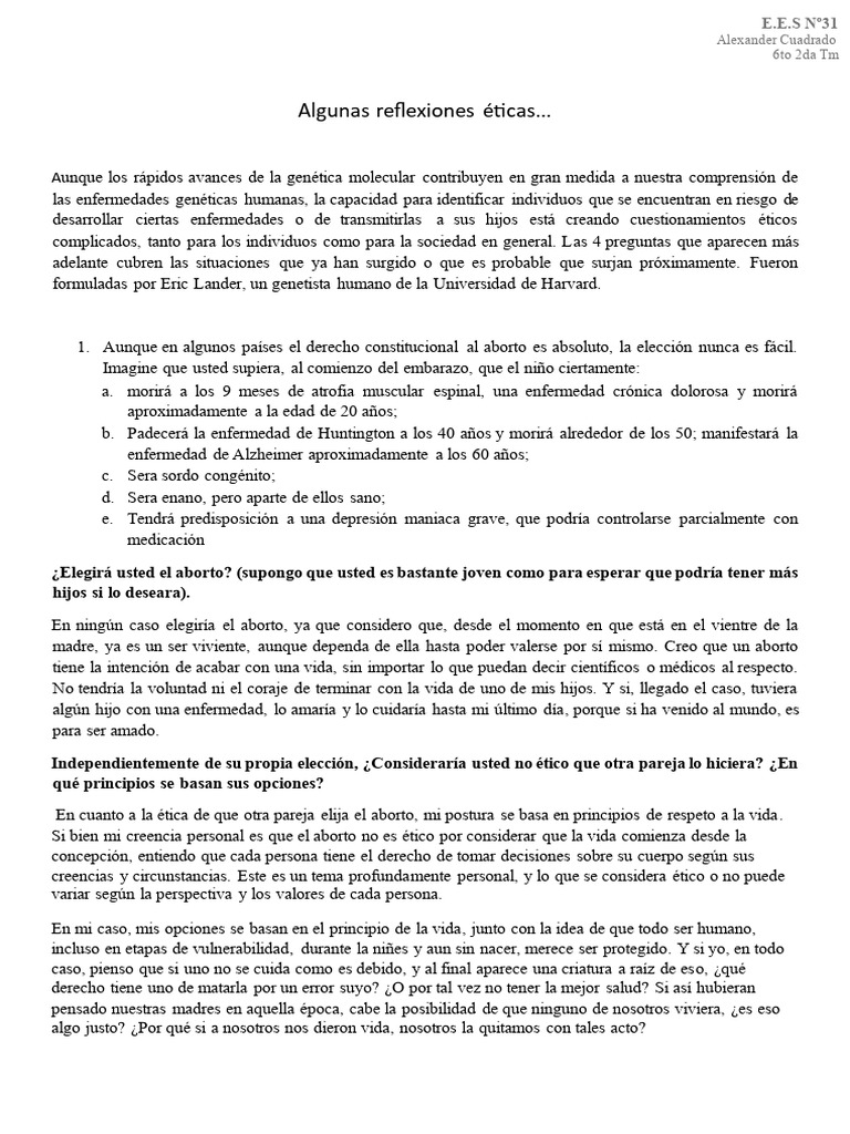 Reflexiones Eticas - Alexander Cuadrado 6to2da - Filosofia | PDF ...