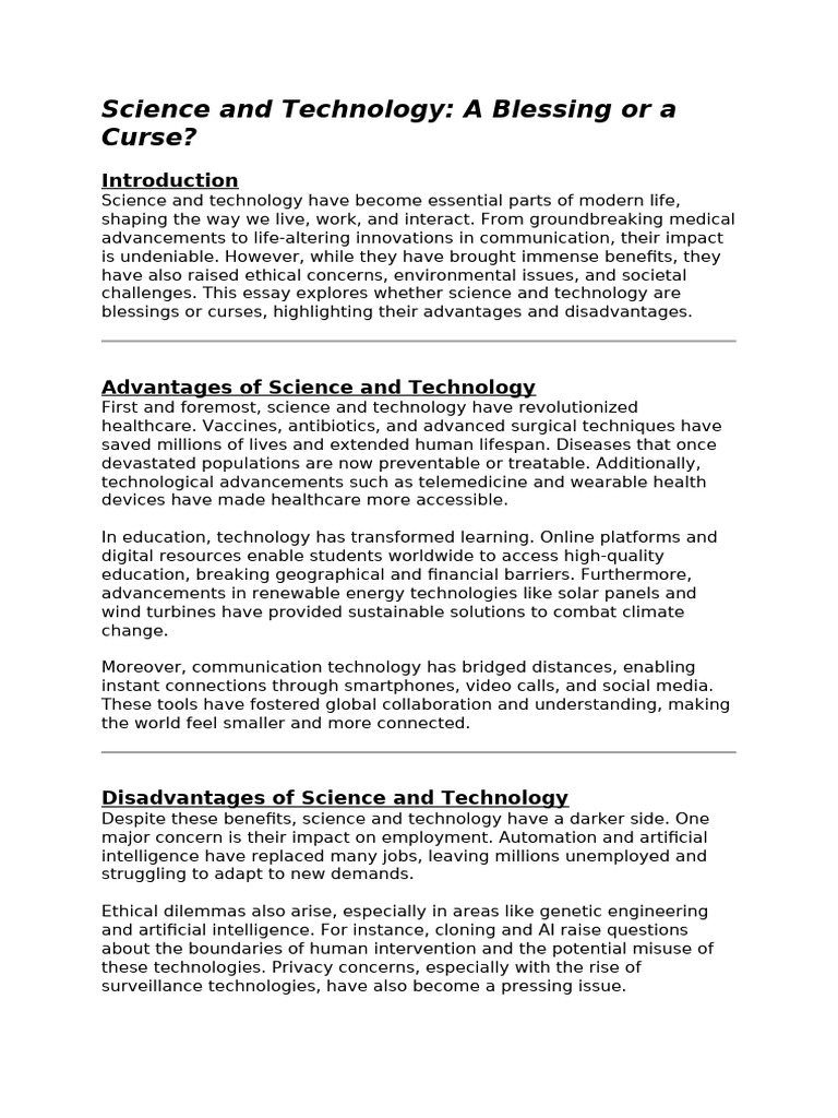 Advantages of Science and Technology | PDF | Science | Artificial ...