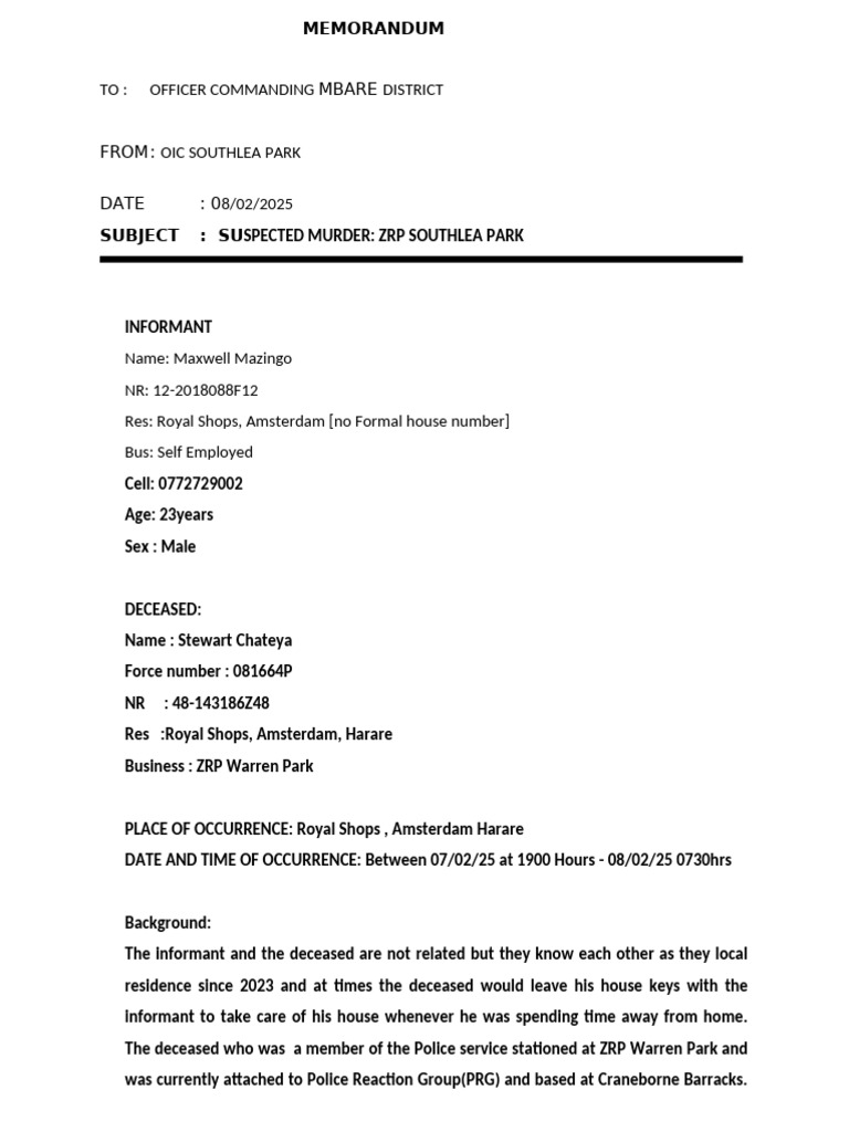 Stewart Chateya Murder Investigation | PDF | Murder | Crimes
