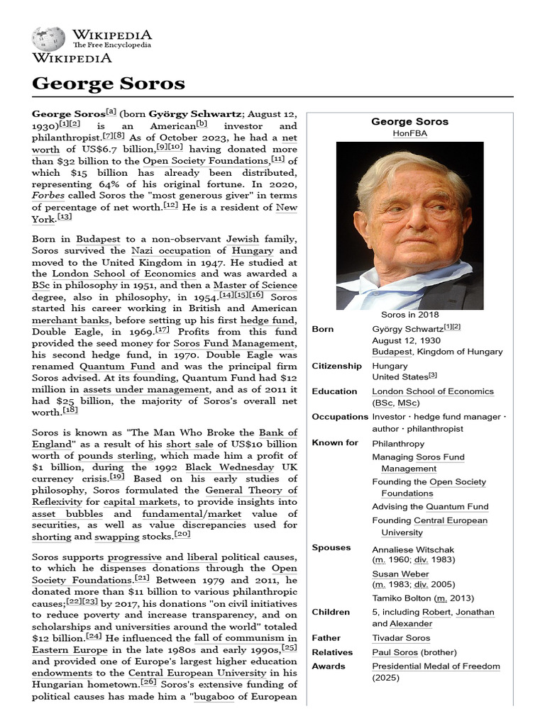 George Soros - Wikipedia | PDF | George Soros | Reflexivity (Social Theory)