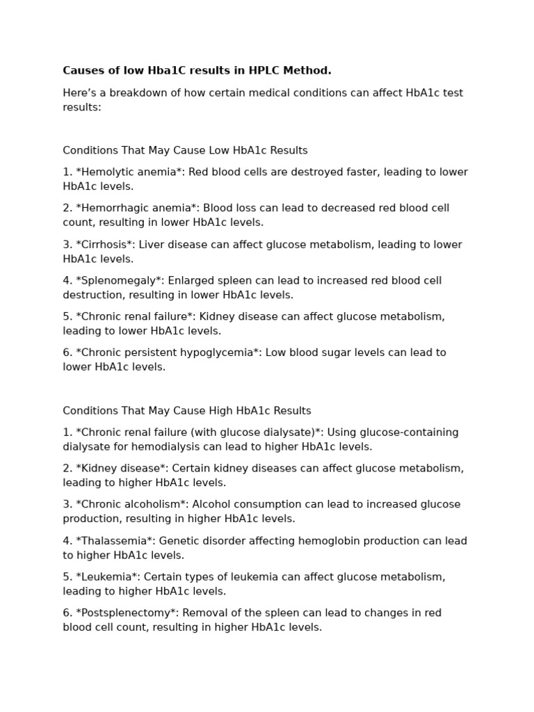 Causes of Low HbA1c in HPLC Testing | PDF | Glycated Hemoglobin ...