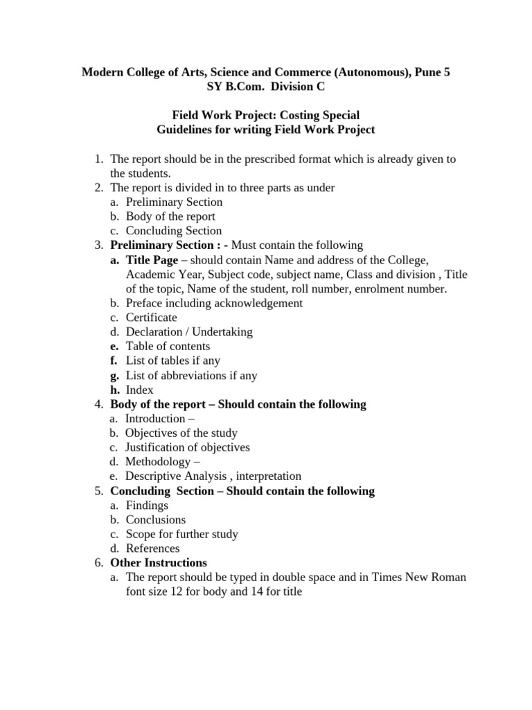 Field work Report format copy | PDF