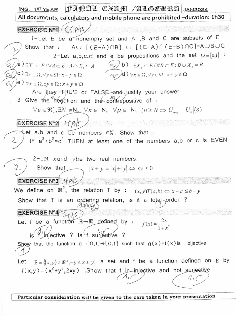 Algebra Exam S1 2024 | PDF