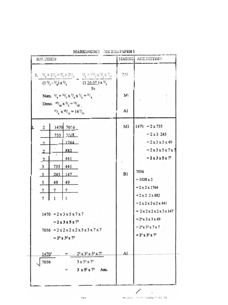 2005 Kcse Mathematics Paper 1 Answers 1 | PDF