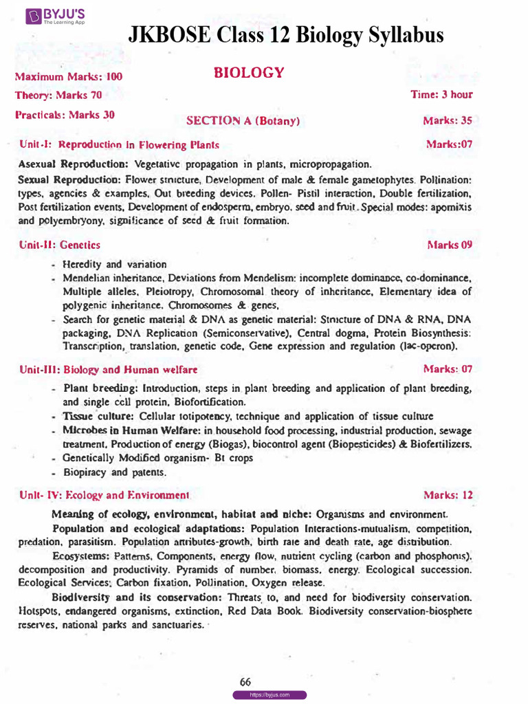 JKBOSE-Class-12-Biology-Syllabus | PDF | Flowers | Reproduction